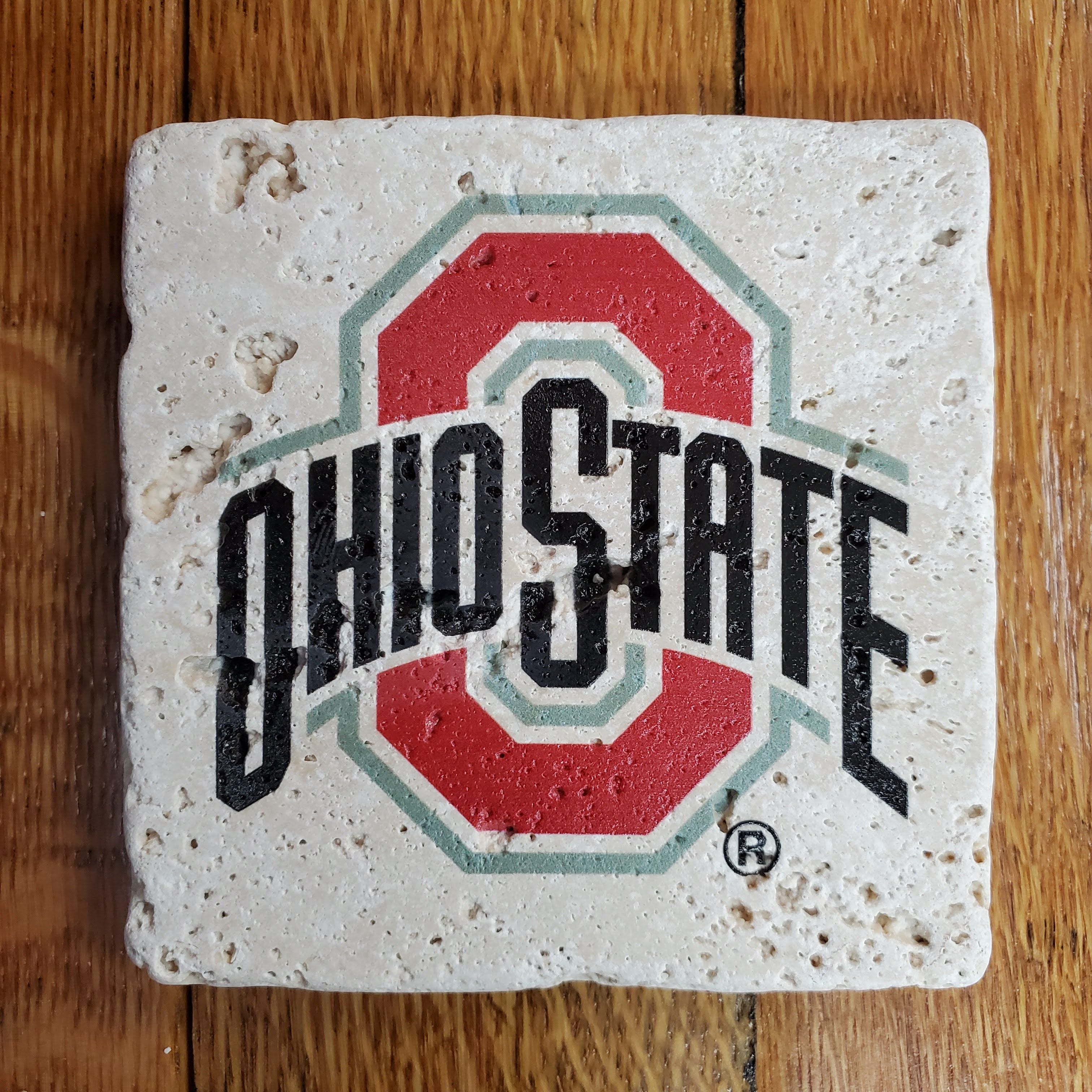 Ohio State University Logo on native stone coaster from CoasterWorx.